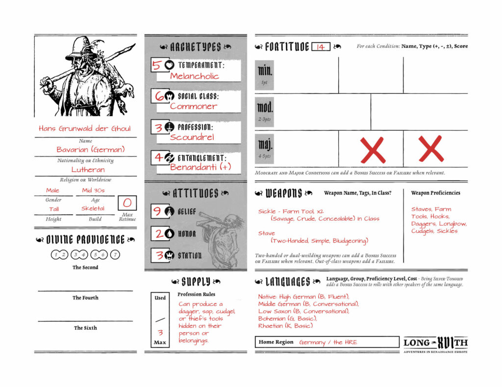 Pregen PCs & Quick Reference Sheets for Long XVIth - Will's Tabletop